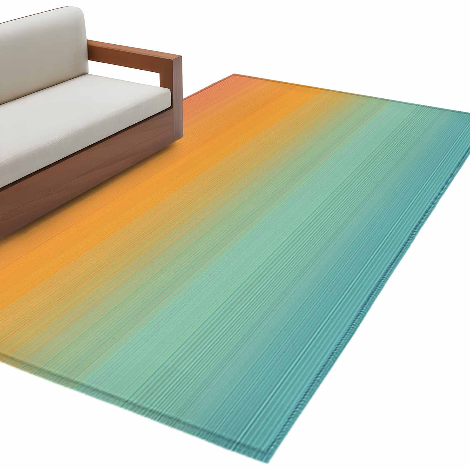 Burnt Orange Teal Striped Living Room Rug 4x6 Washable Area Rug for ...