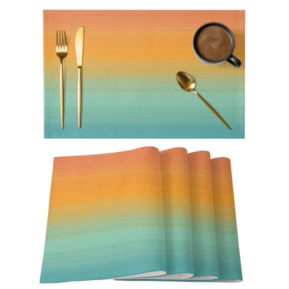 Burnt Orange Teal Striped Placemats Set of 2 Farmhouse Gradient Line ...