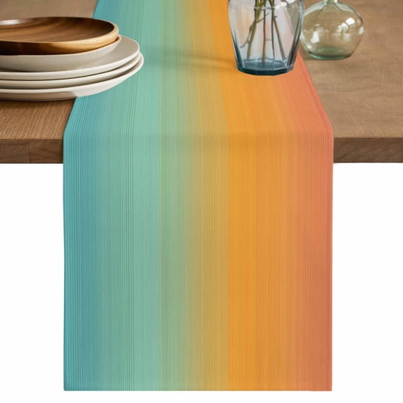Burnt Orange Teal Striped Short Table Runner 60 Inches Long,Farmhouse ...