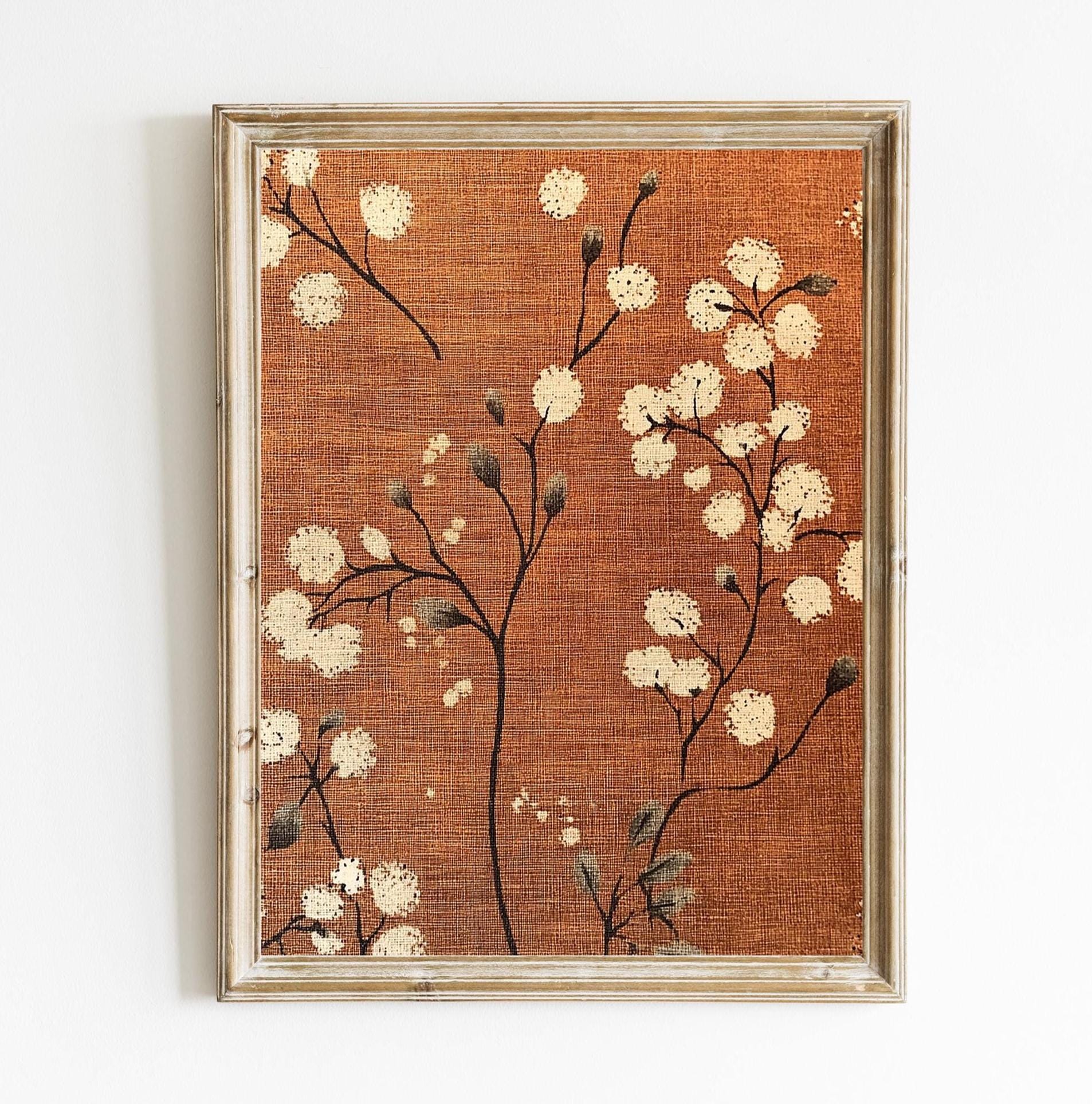 Burnt Orange Textile Fall Tapestry Wall Art Poster Vintage Traditional ...