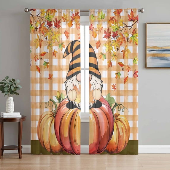 Burnt Orange Thanksgiving Sheer Curtains 84 Inch Length 2 Panels Set ...