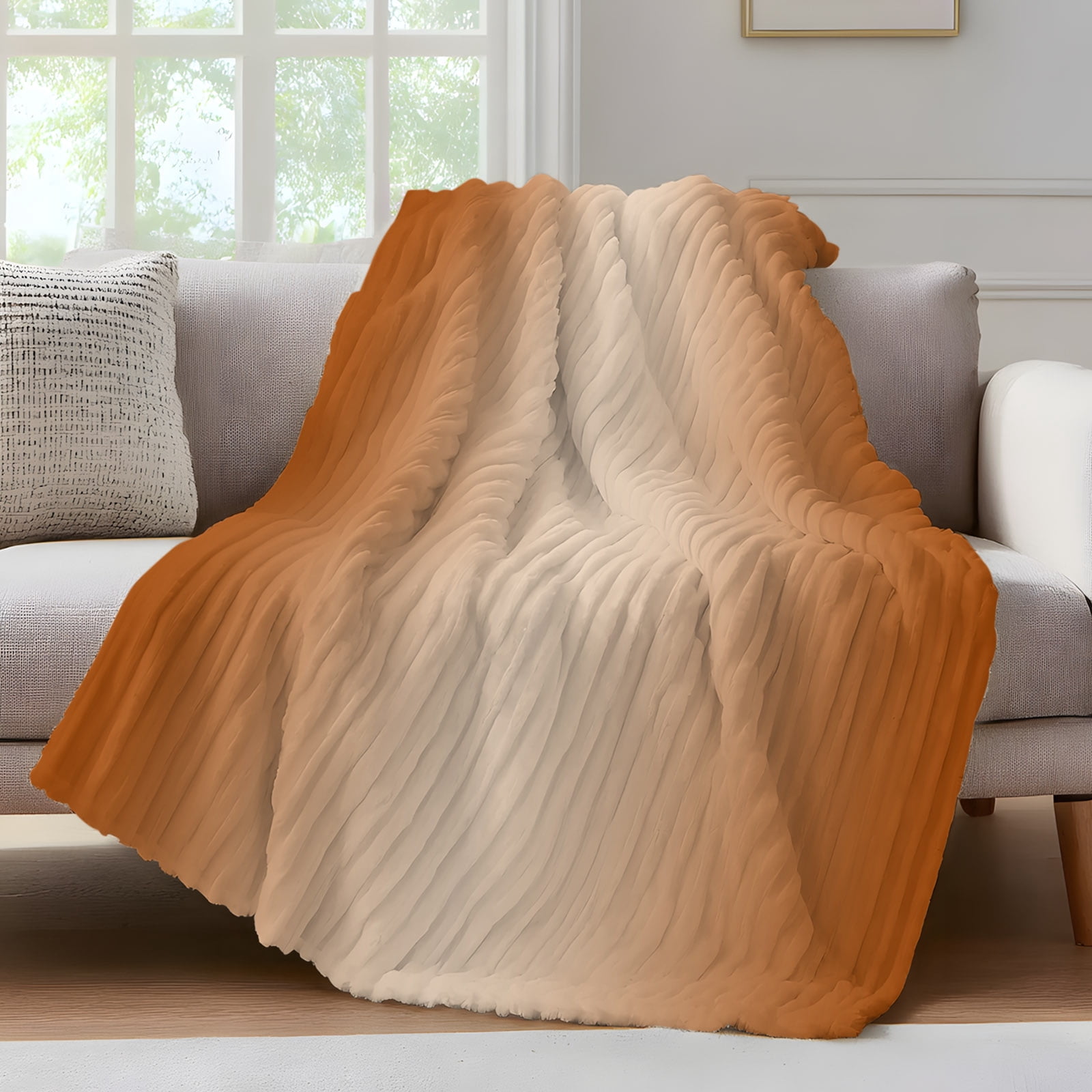 Burnt Orange Throw Blanket for Couch Ombre Solid Color Gradient Modern ...
