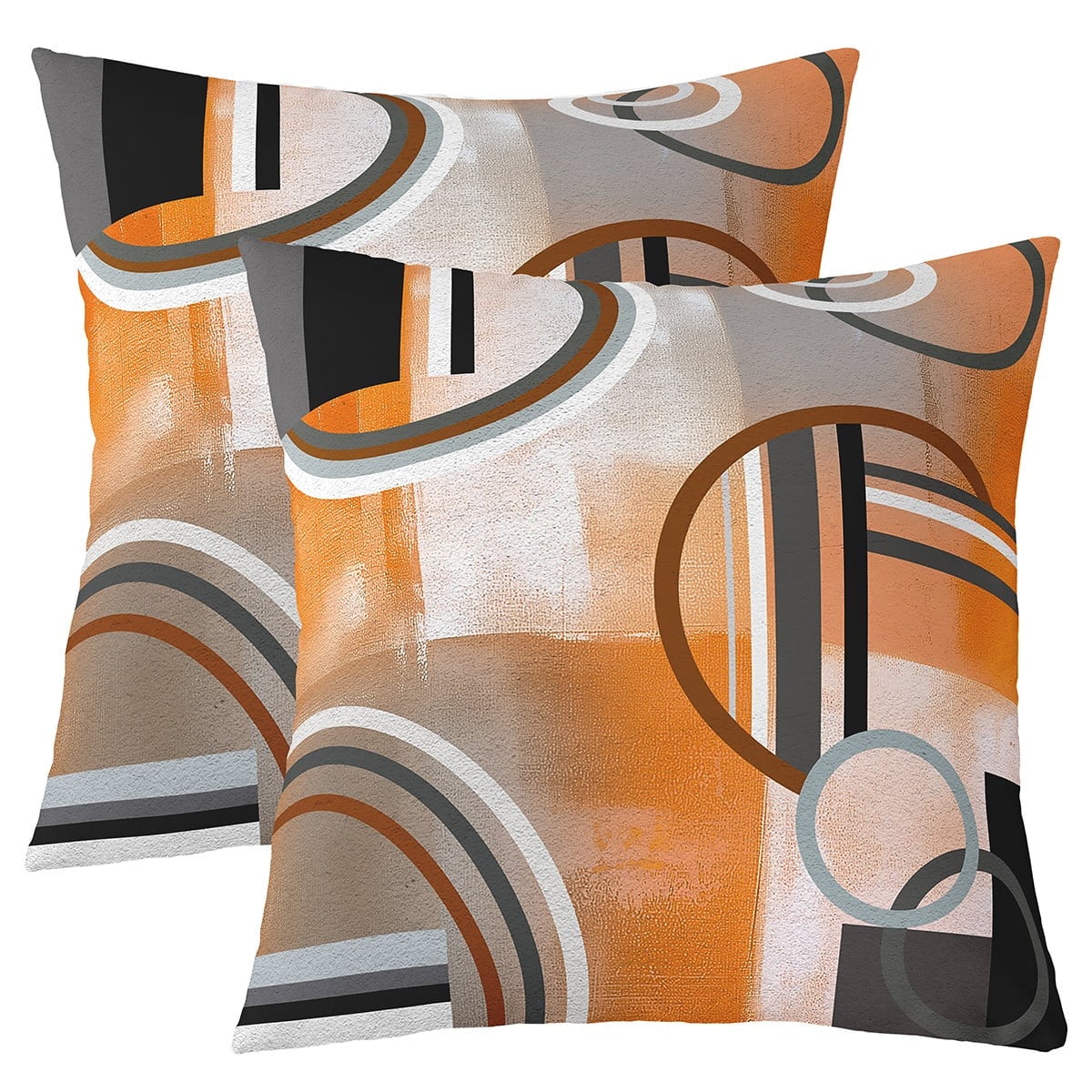 Burnt Orange Throw Pillow Covers 18x18 Inch Set of 2,Geometric Black ...