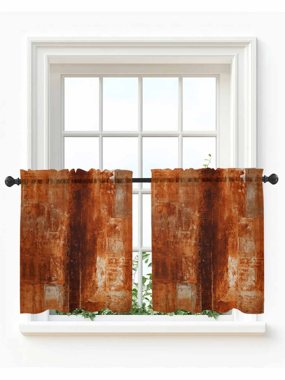 Burnt Orange Tier Curtains 24 Inch Length,Sheer Curtains for Bedroom ...