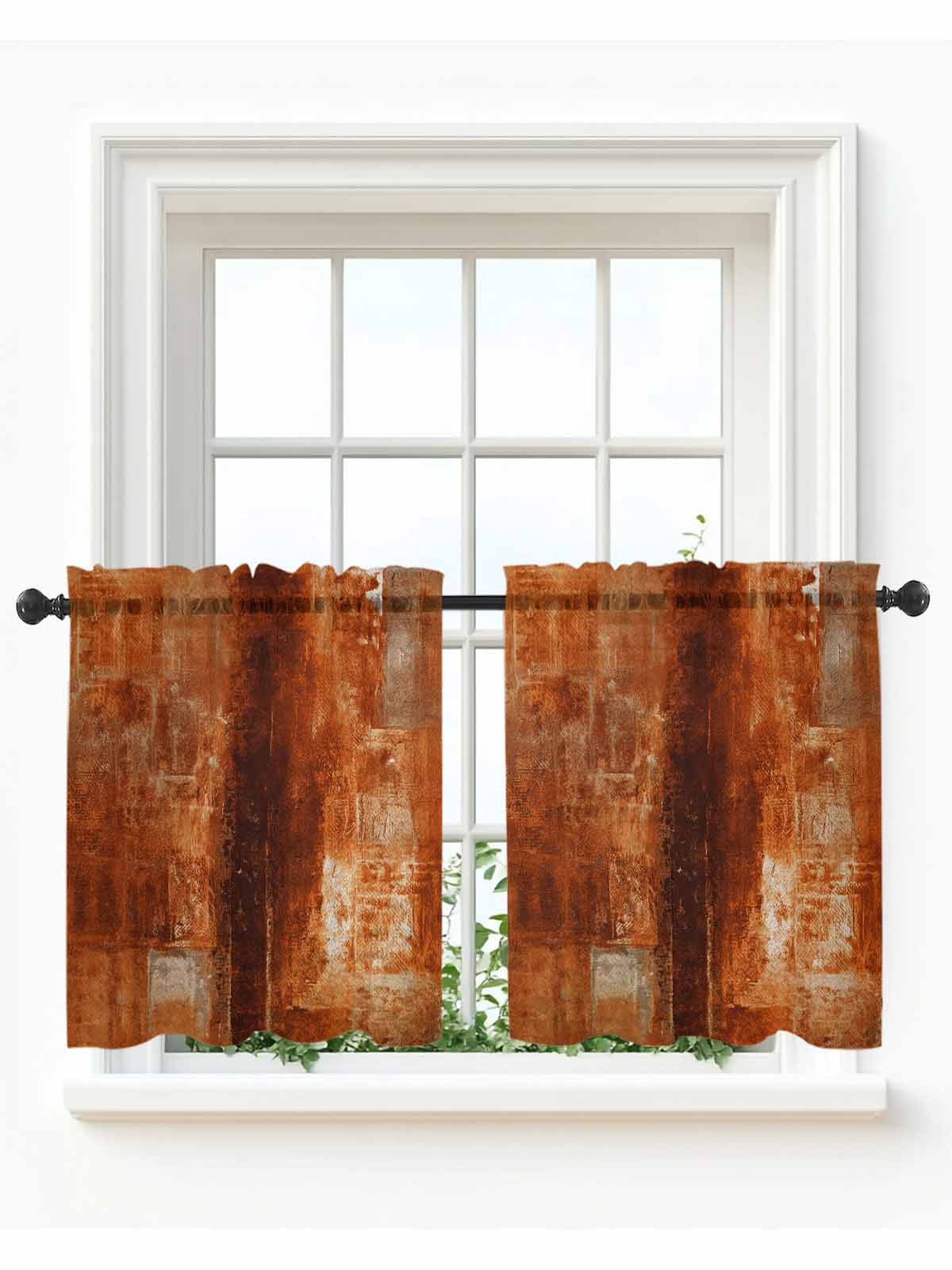 Burnt Orange Tier Curtains 36 Inch Length,Sheer Curtains for Bedroom ...