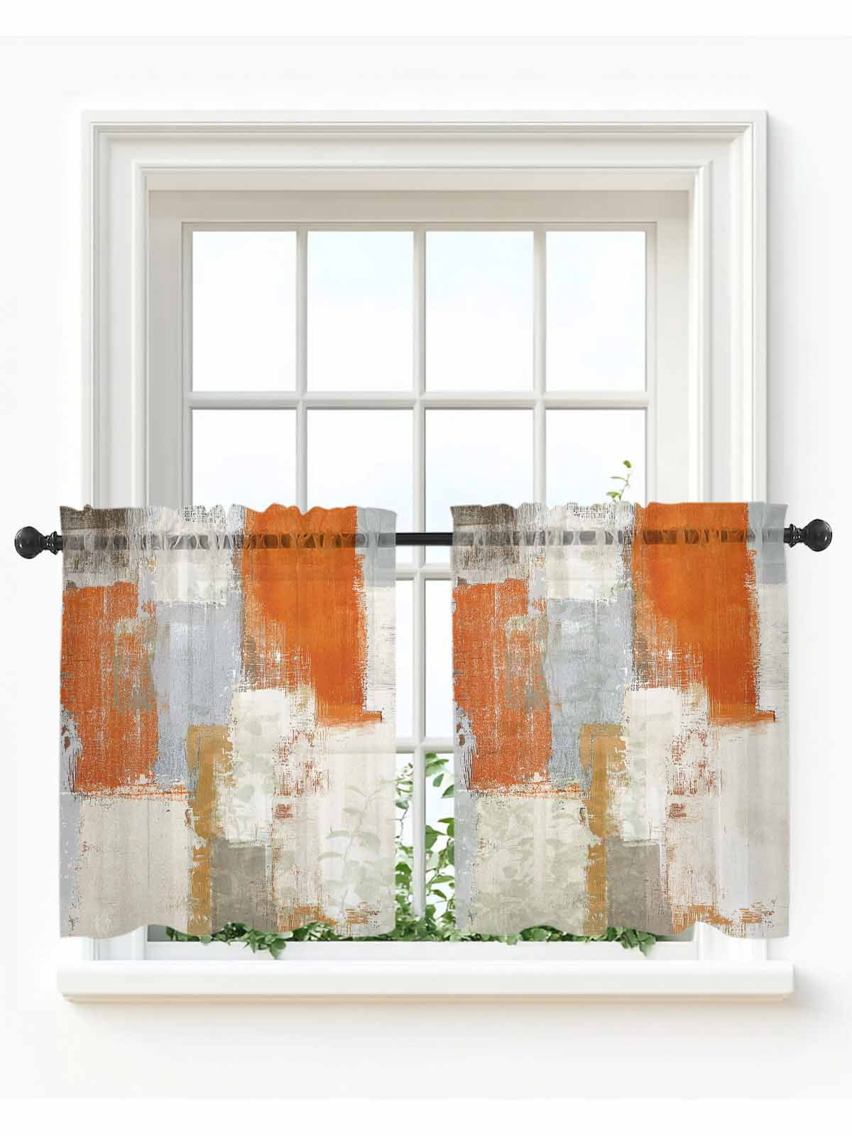 Burnt Orange Tier Curtains 36 Inch Length,Sheer Curtains for Bedroom ...
