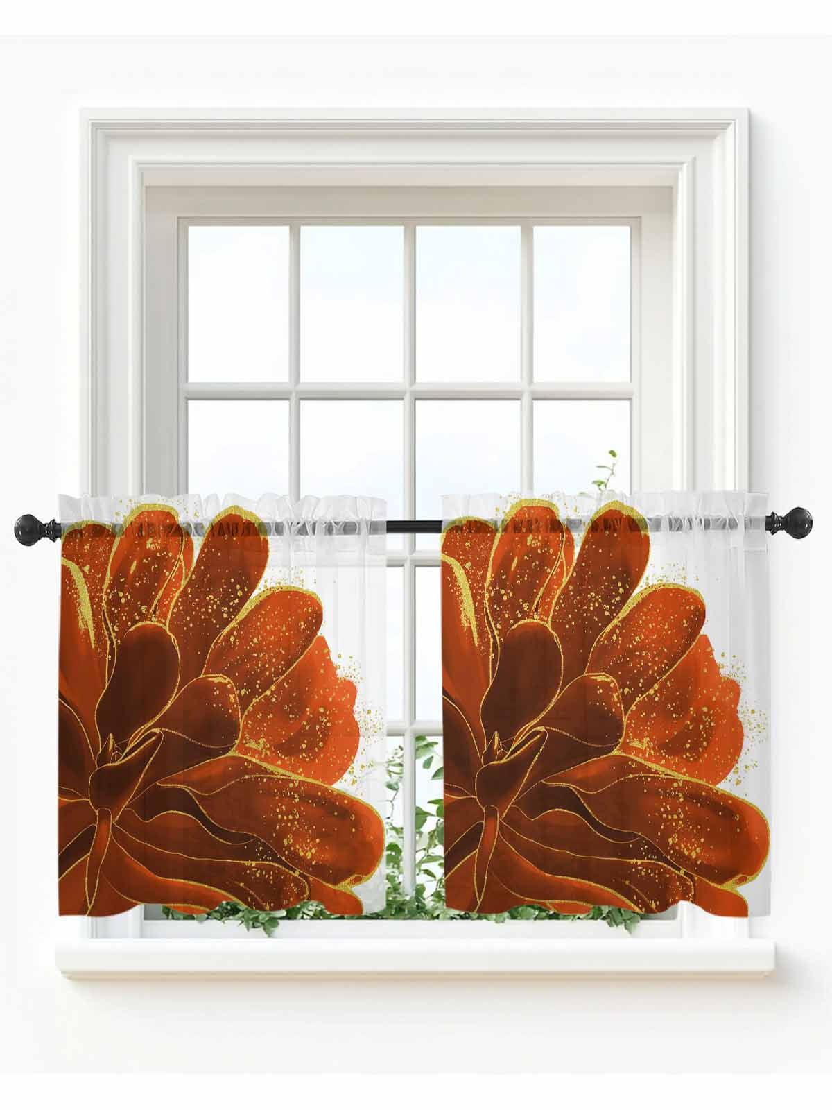 Burnt Orange Tier Curtains 36 Inch Length,Sheer Curtains for Bedroom ...