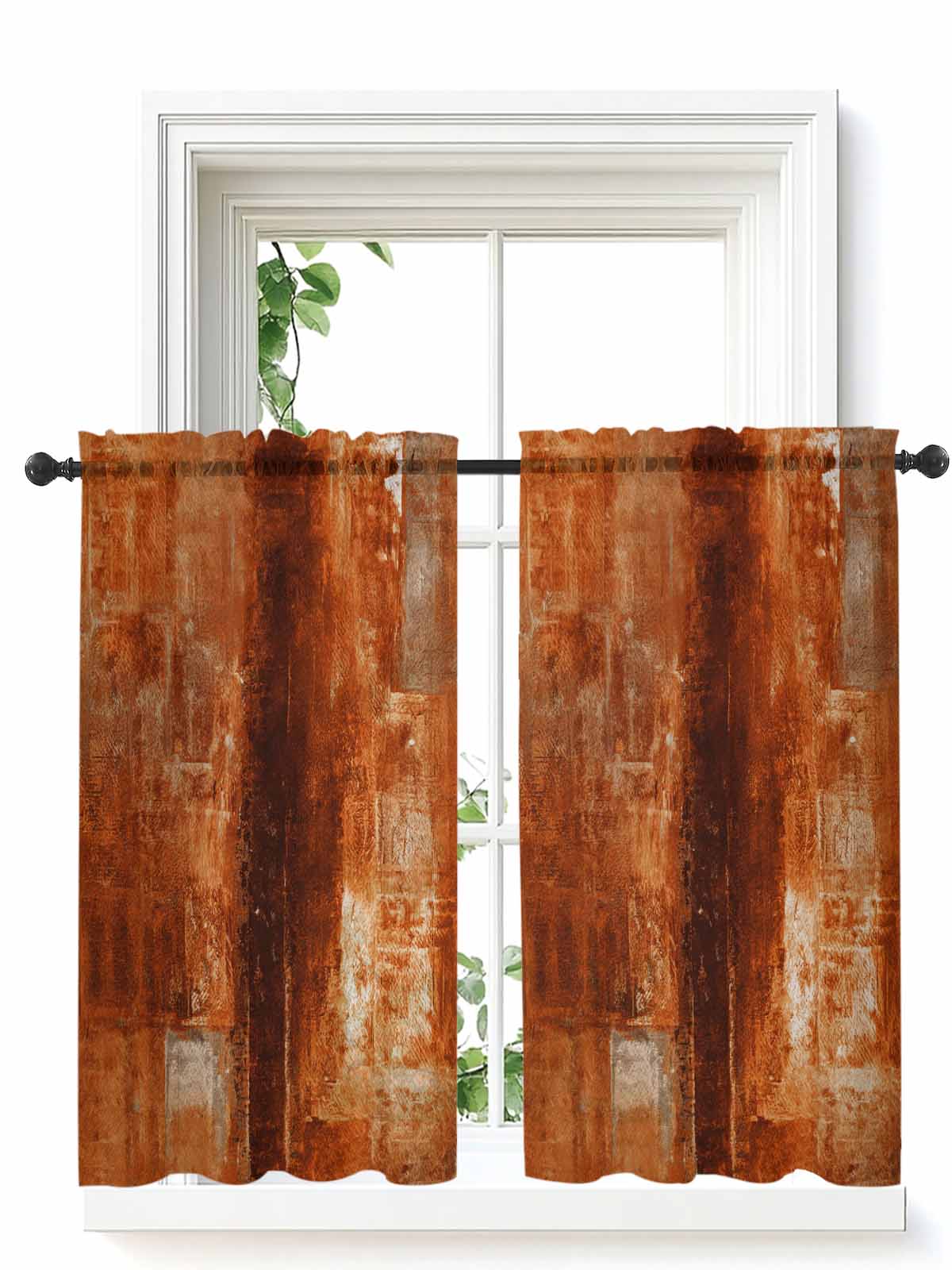 Burnt Orange Tier Curtains 45 Inch Length,Sheer Curtains for Bedroom ...