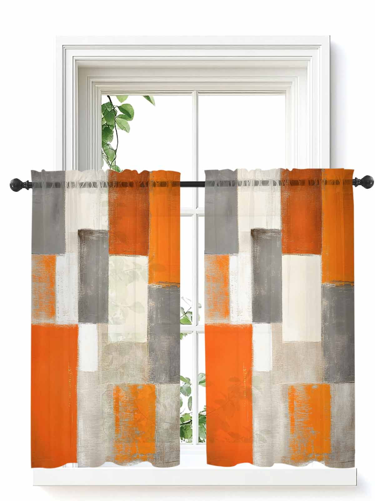 Burnt Orange Tier Curtains 45 Inch Length,Sheer Curtains for Bedroom ...