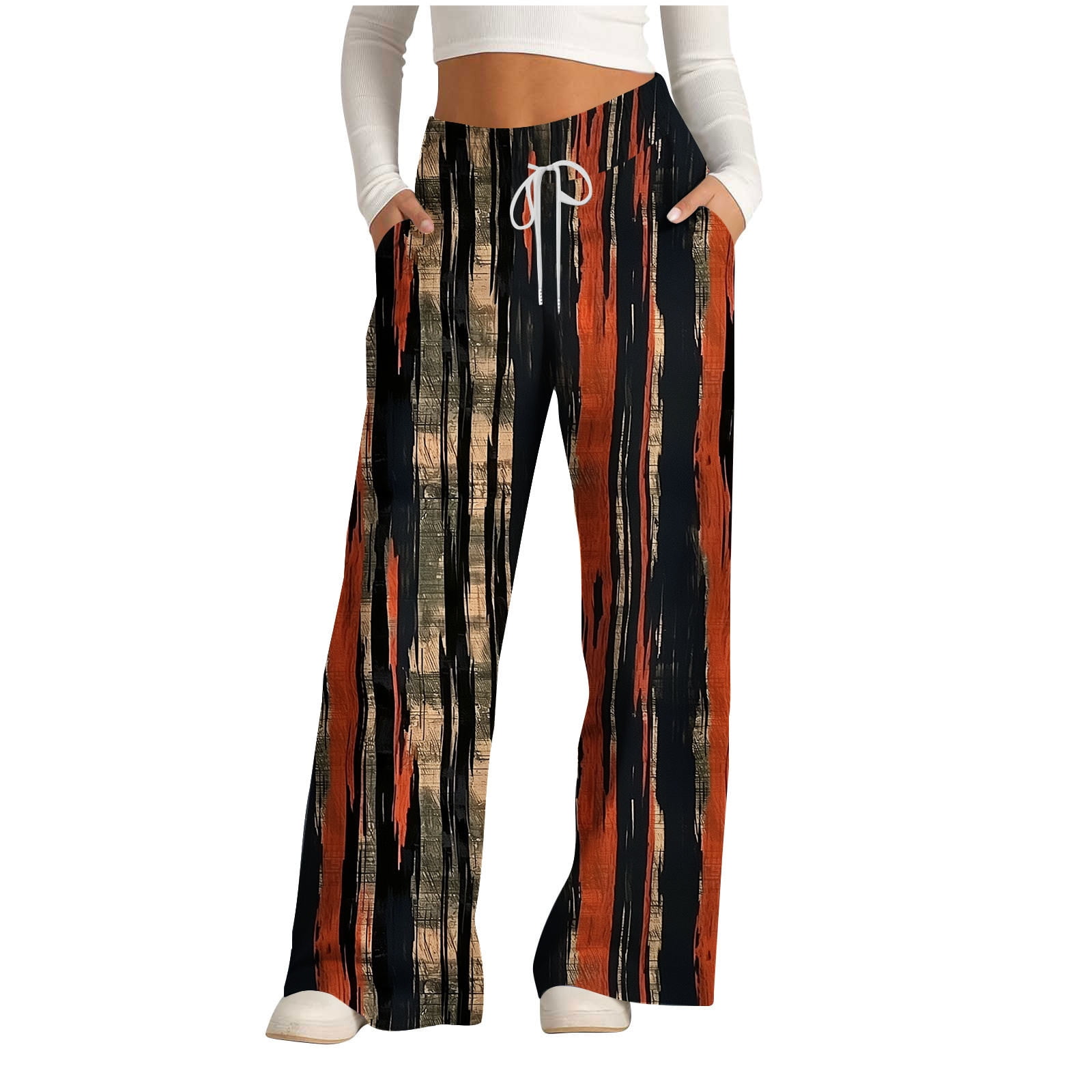 Burnt Orange Trousers Pants for Women Fall Summer Loose Fit Brunch Tie ...
