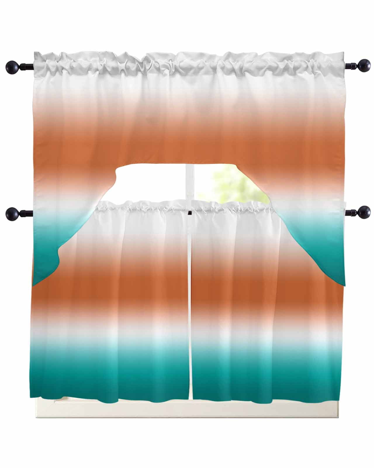 Burnt Orange Turquoise Ombre Kitchen Curtains Sets 24 Inch Length with ...