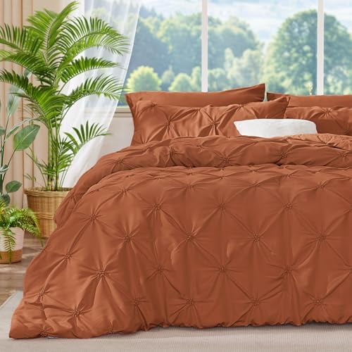 Burnt Orange Twin Comforter Set - 2 Peices Boho Pintuck Bedding ...