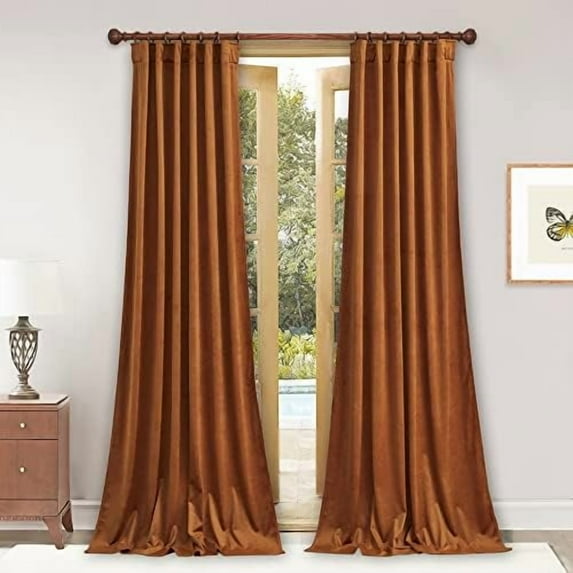 Burnt Orange Velvet Curtains - Luxury Room Darkening Thermal Insulated ...