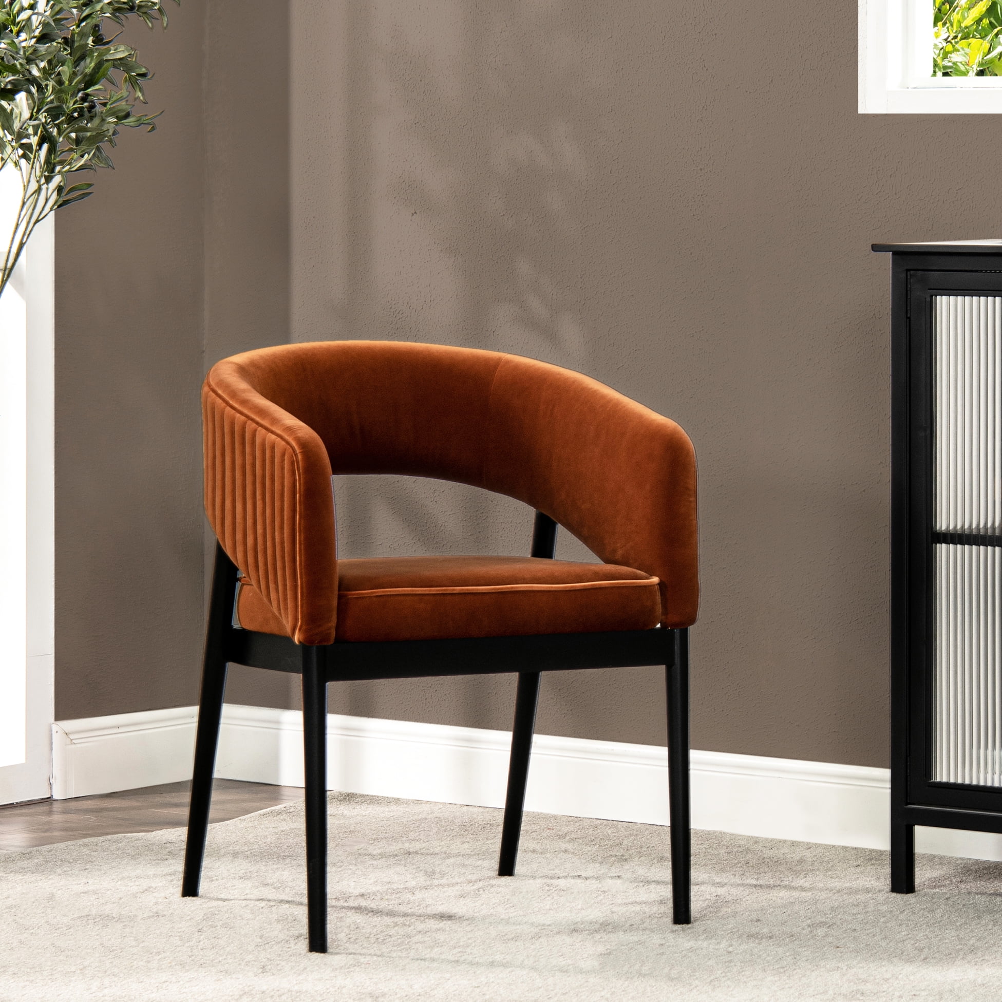 Burnt Orange Velvet Mid-back Dining Chair - Arm Rests For Enhanced ...