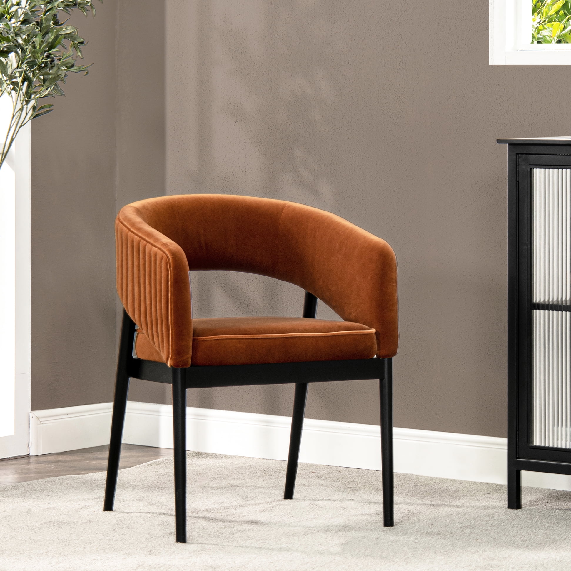 Burnt Orange Velvet Mid-back Dining Chair - Open Design And Solid Legs ...