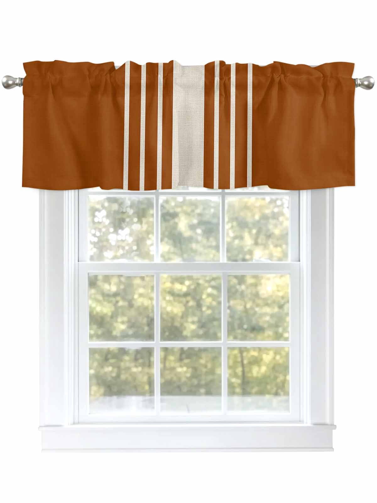 Burnt Orange Vertical Stripes Valances for Windows, Rod Pocket Kitchen ...