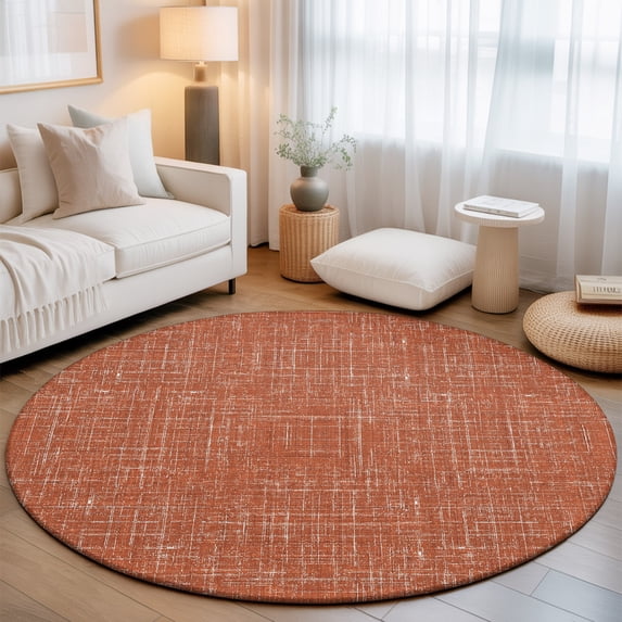 Burnt Orange Washable Round Area Rug 4 ft, Abstract Modern Farmhouse ...
