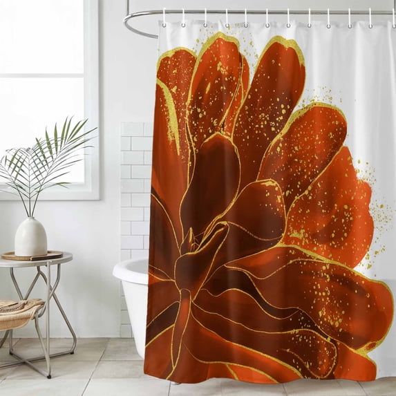 Burnt Orange Waterproof Fabric Shower Curtain,Sparkle Gold Stained ...