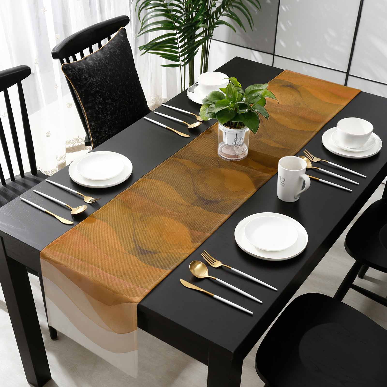 Burnt Orange Waves Cotton Linen Small Table Runner 13 x 36 inch Ombre ...