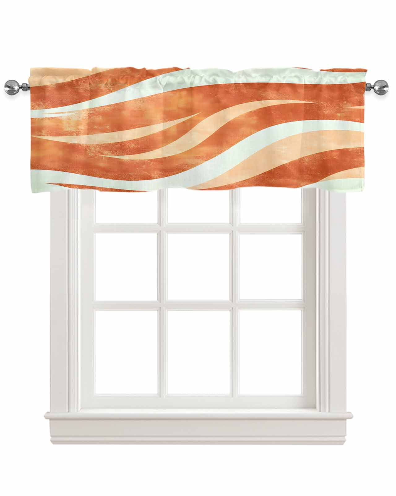 Burnt Orange Waves Kitchen Valances for Windows Farmhouse Linen Window ...