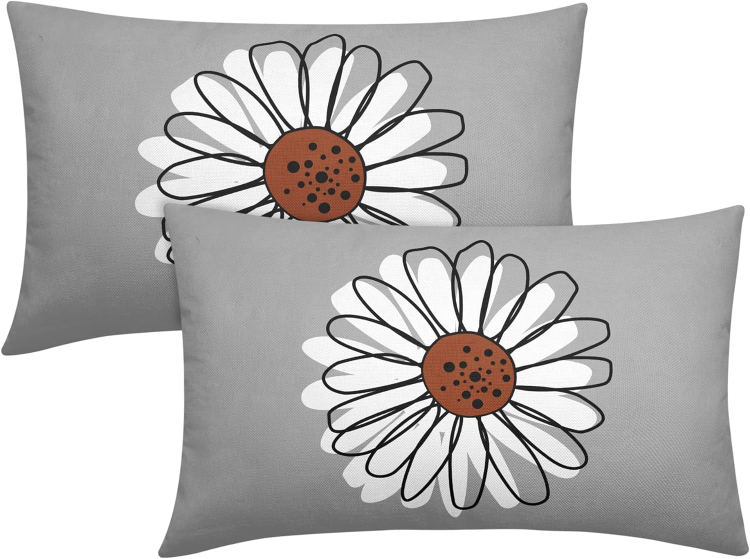 Burnt Orange White Daisy Pillow Covers 12x20 Set of 2 Spring Summer ...