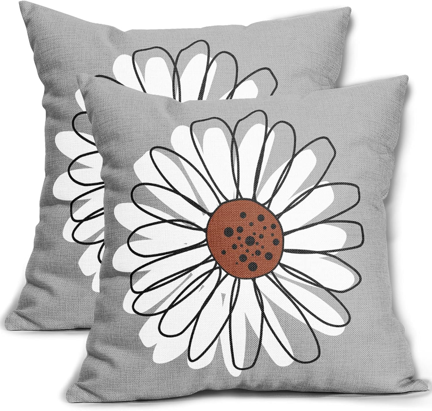 Burnt Orange White Daisy Pillow Covers 20x20 Set of 2 Spring Summer ...
