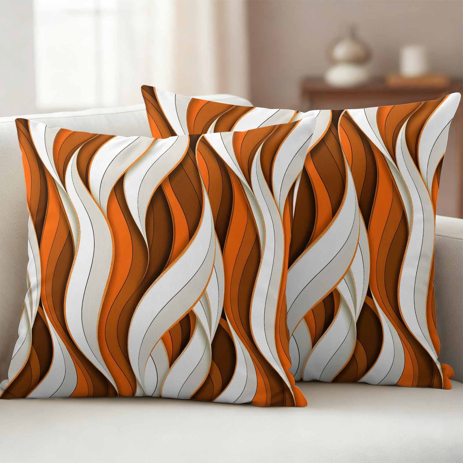 Burnt Orange White Moire Outdoor Waterproof Throw Pillow Covers 20x20 ...