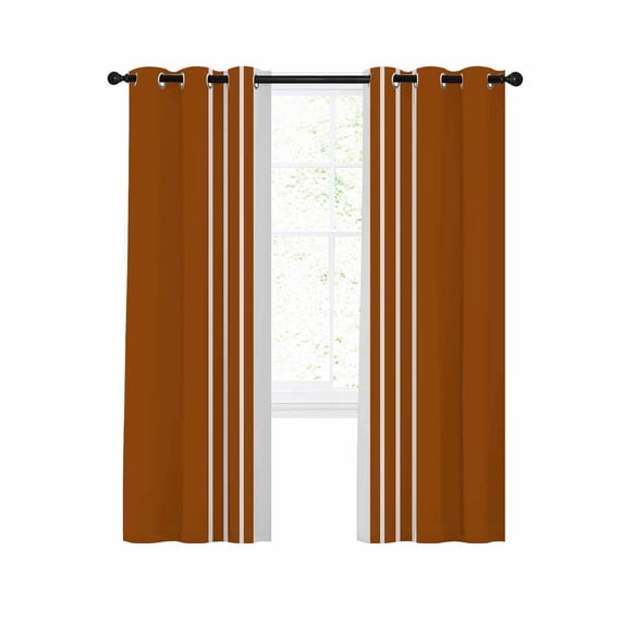 Burnt Orange White Stripe Blackout Curtains 54 Inches Long for Bedroom ...