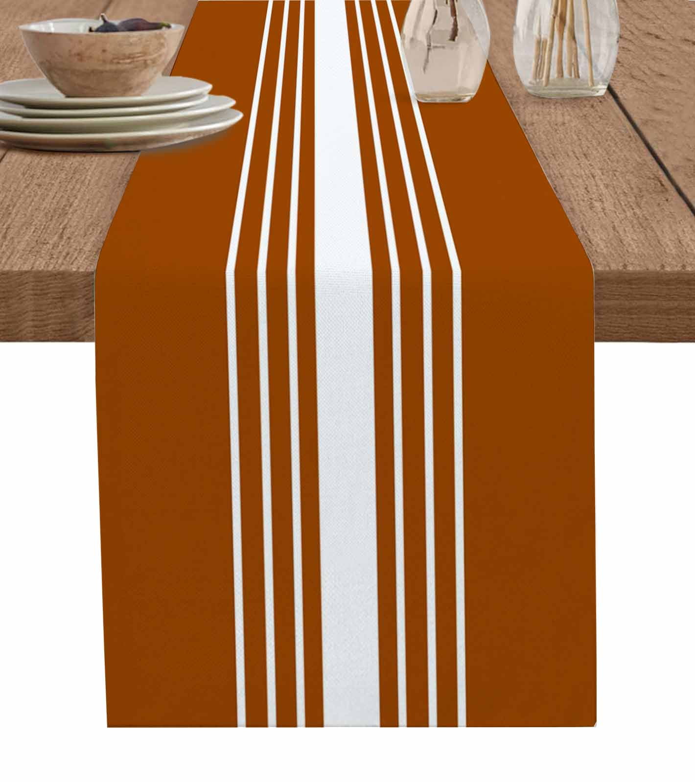 Burnt Orange White Stripe Burlap Cotton Table Runner 18x72 Inches Long ...