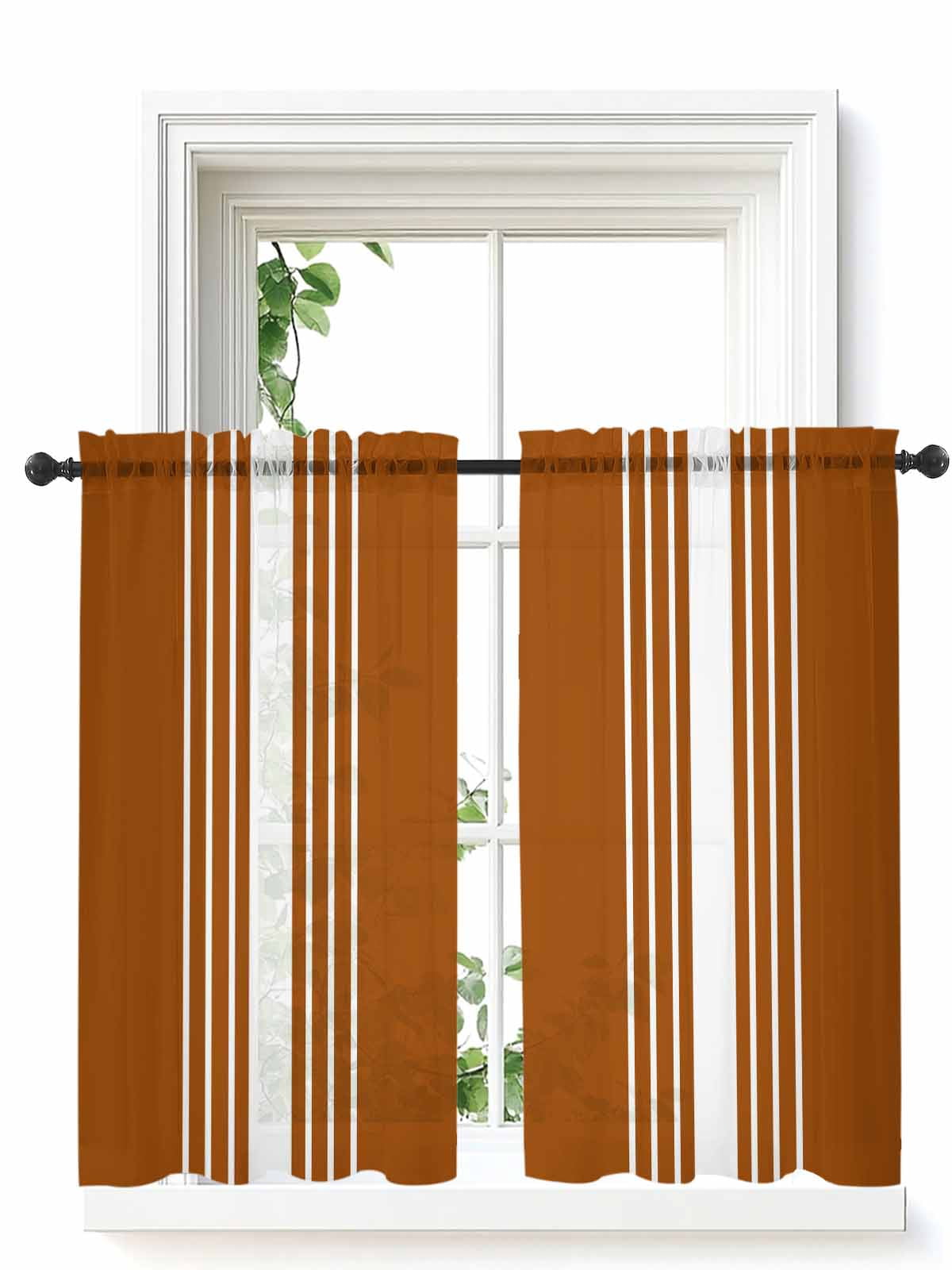 Burnt Orange White Stripe Curtains 45 Inch Length,Sheer Curtains for ...