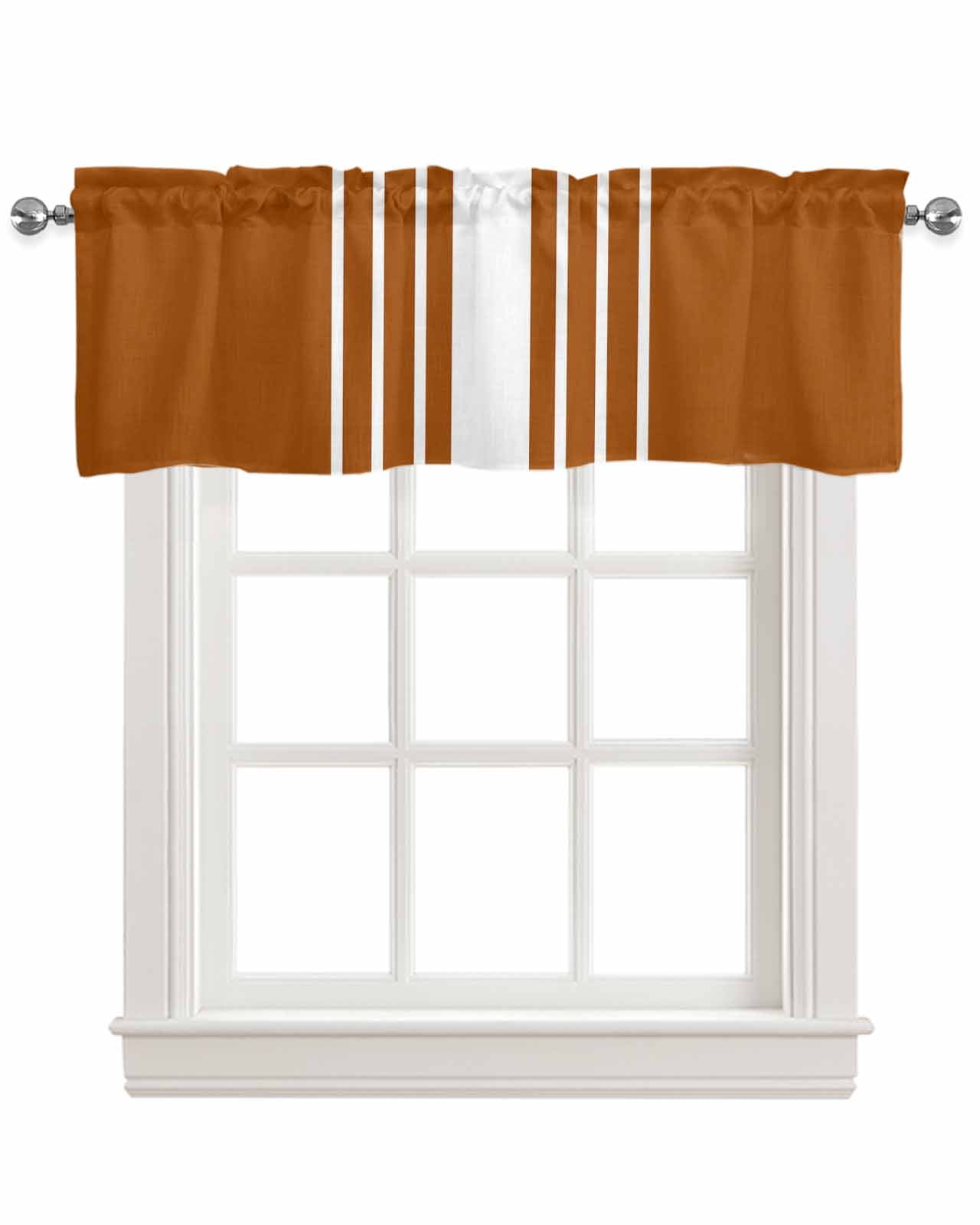 Burnt Orange White Stripe Kitchen Valances for Windows Farmhouse Linen ...