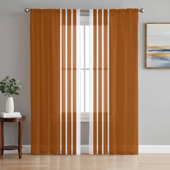Burnt Orange White Stripe Semi Sheer Curtains 96 Inch Length 2 Panels ...