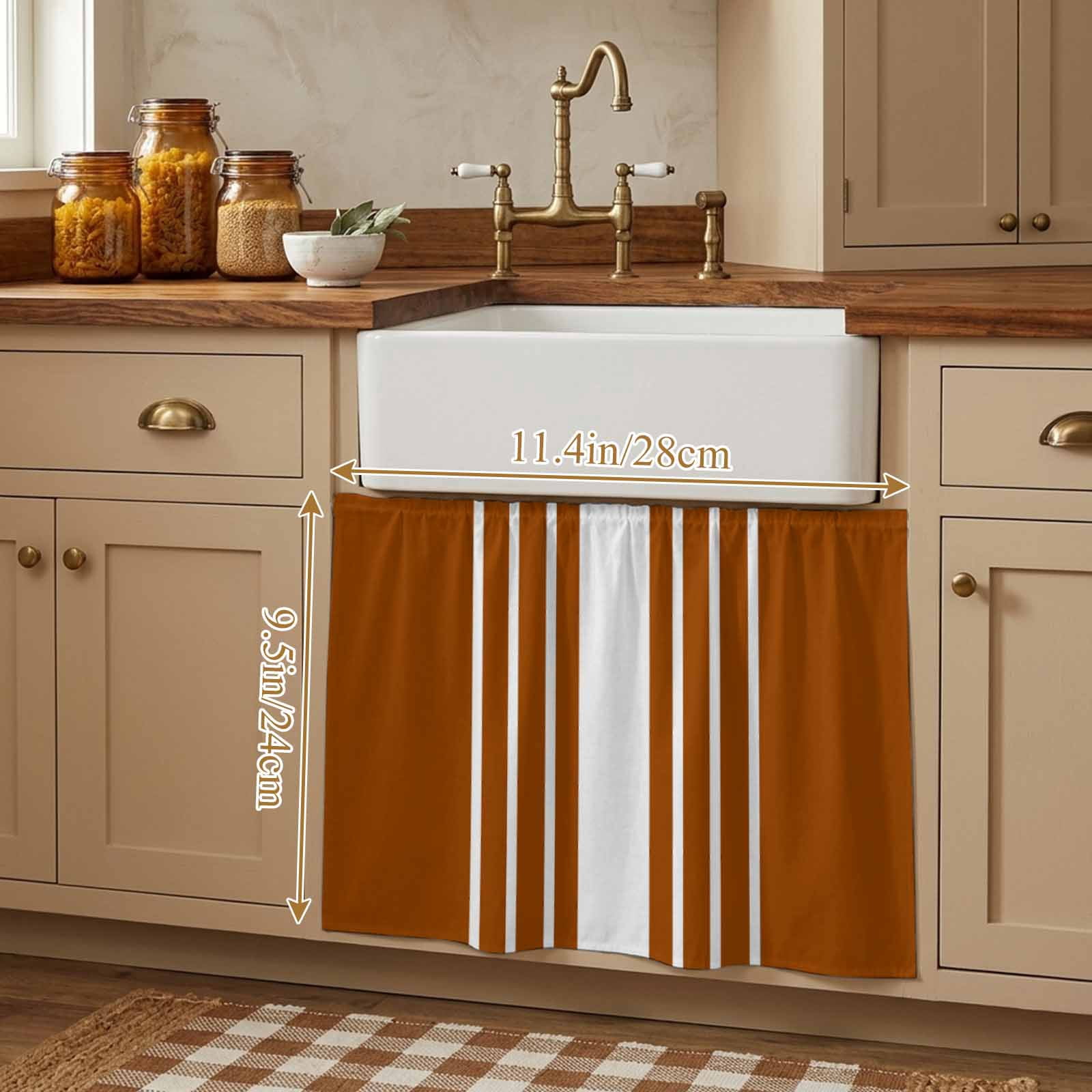 Burnt Orange White Stripe Small Cabinet Curtains 10"W x 11"L, Modern ...