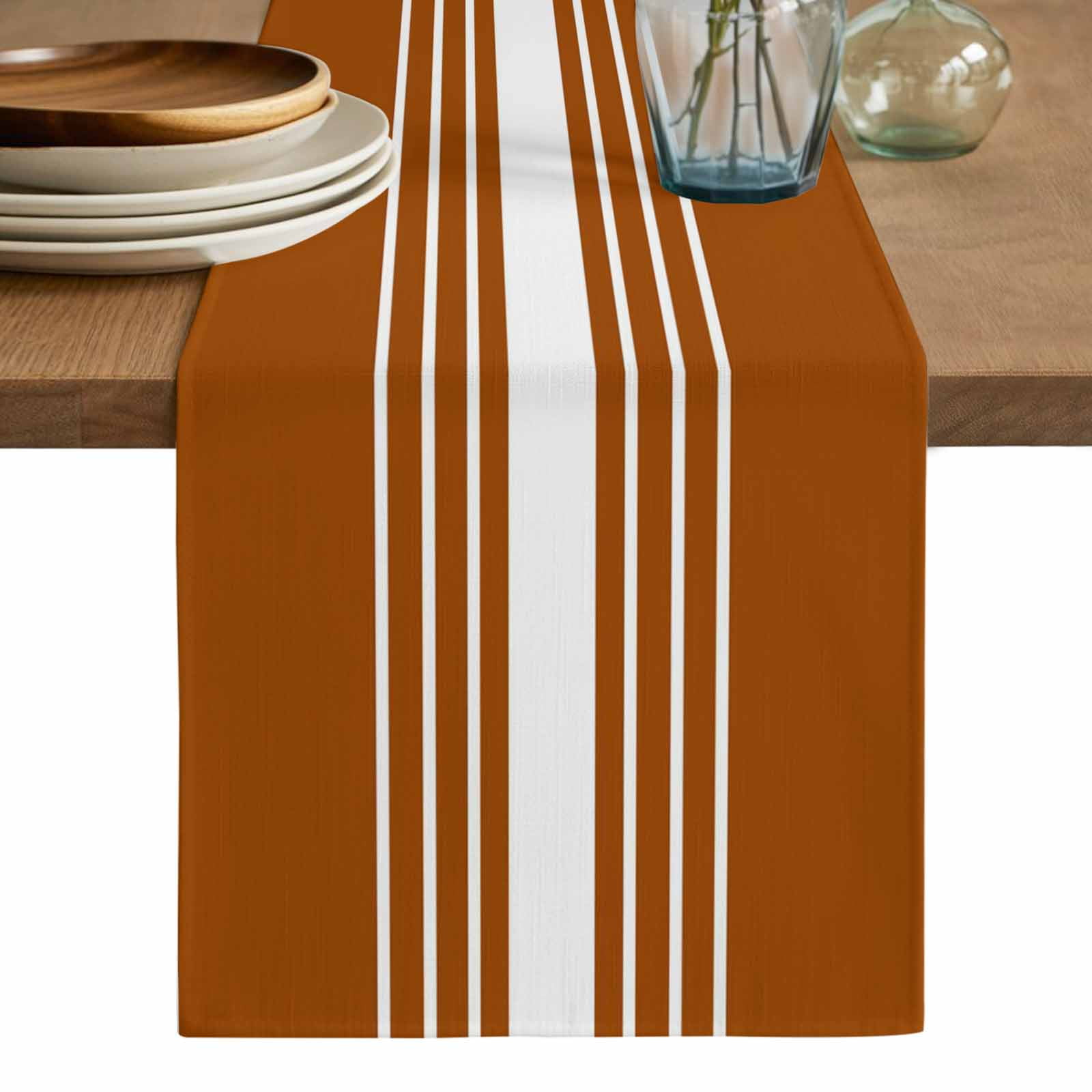 Burnt Orange White Stripe Table Runner, Modern Rustic Vertical Striped ...