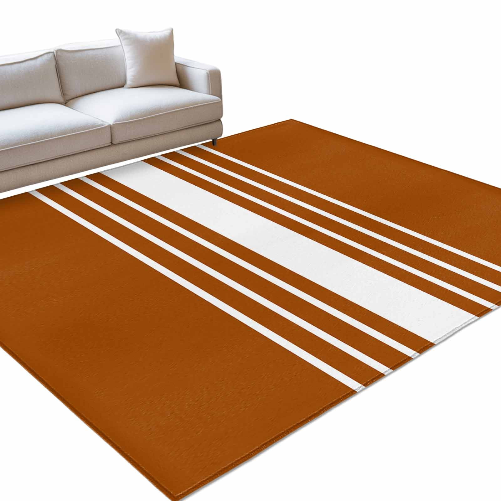 Burnt Orange White Stripe Washable Rug 3x5 Area Rug for Living Room ...