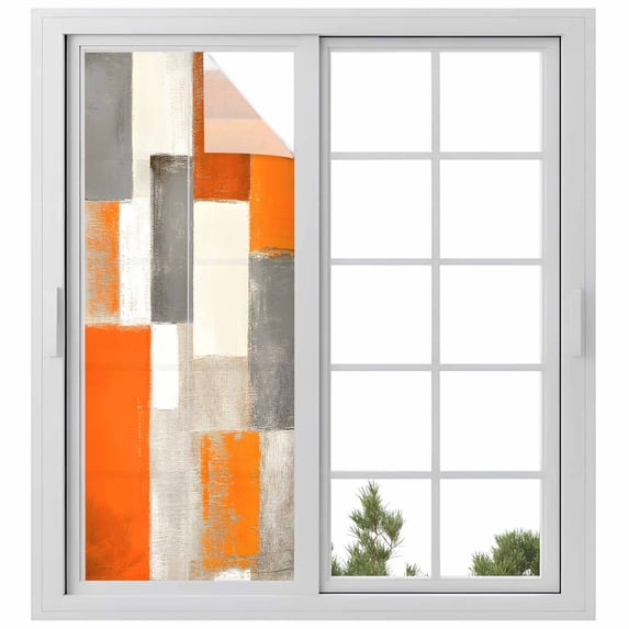 Burnt Orange Window Privacy Film, Grey Modern Abstract Art Oil Painting ...