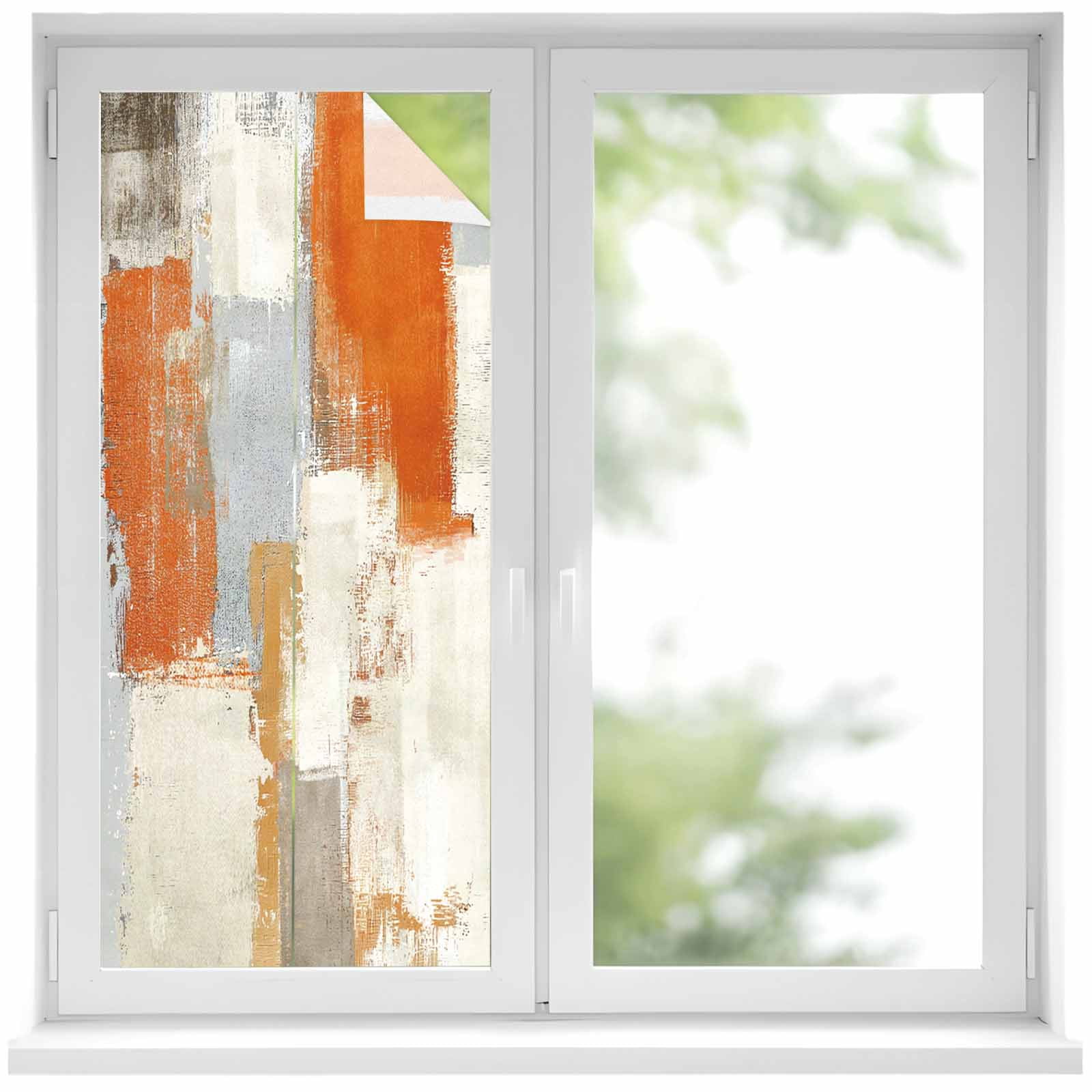 Burnt Orange Window Privacy Film, Modern Geometric Grey Oil Painting ...