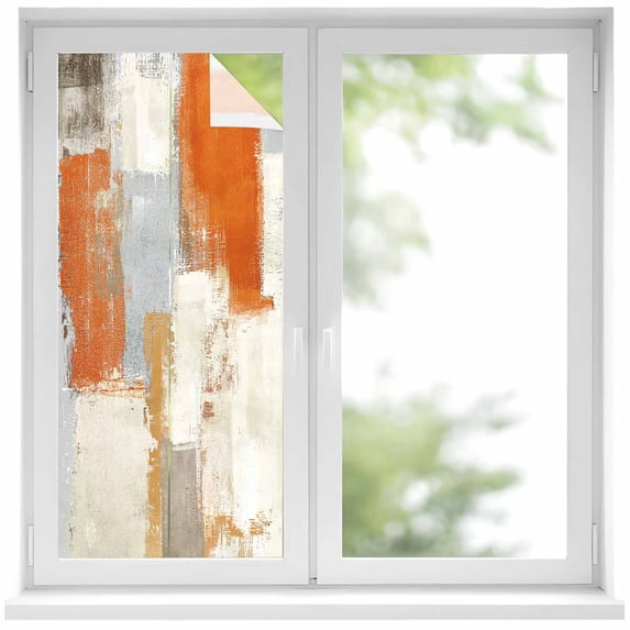 Burnt Orange Window Privacy Film, Modern Geometric Grey Oil Painting ...
