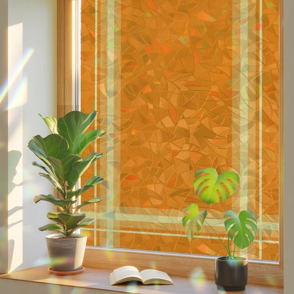 Burnt Orange Window Privacy Film Rainbow Static Cling Stain Glass ...