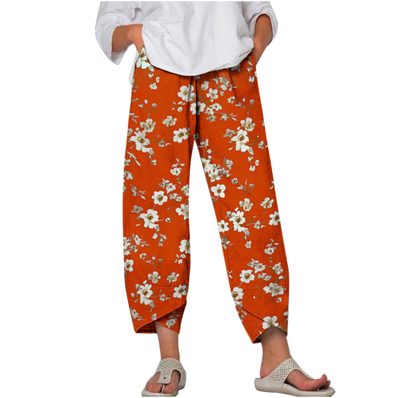 Burnt Orange Women Faux Gauze Linen Lounge Pants for Teen Girls Daisy ...