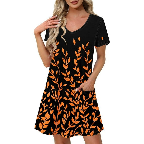 Burnt Orange Women Graphic V Neck Spandex Dresses for Women Short ...