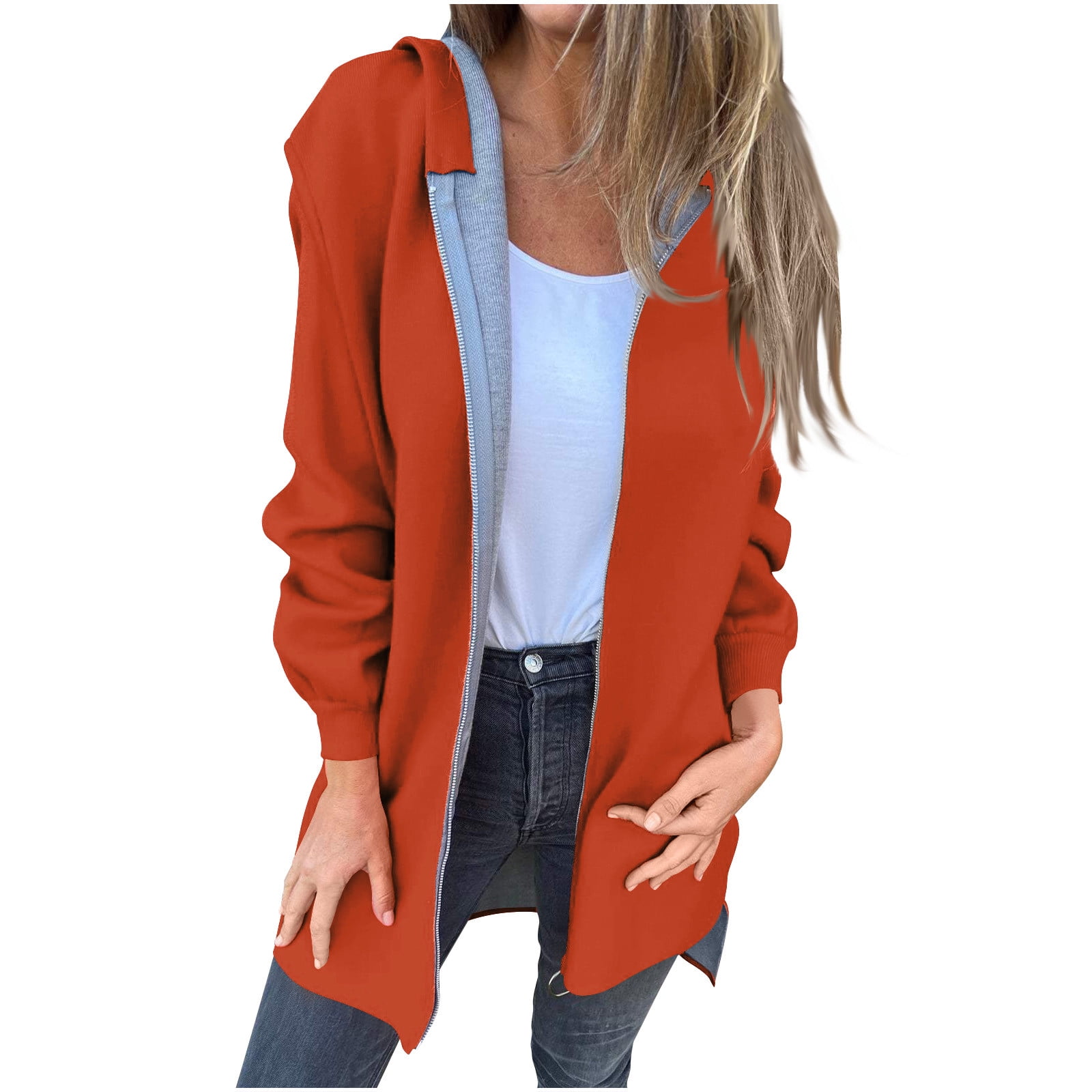 Burnt Orange Women Zip Up Jacket Hoods Coats for Women Long with Hood ...