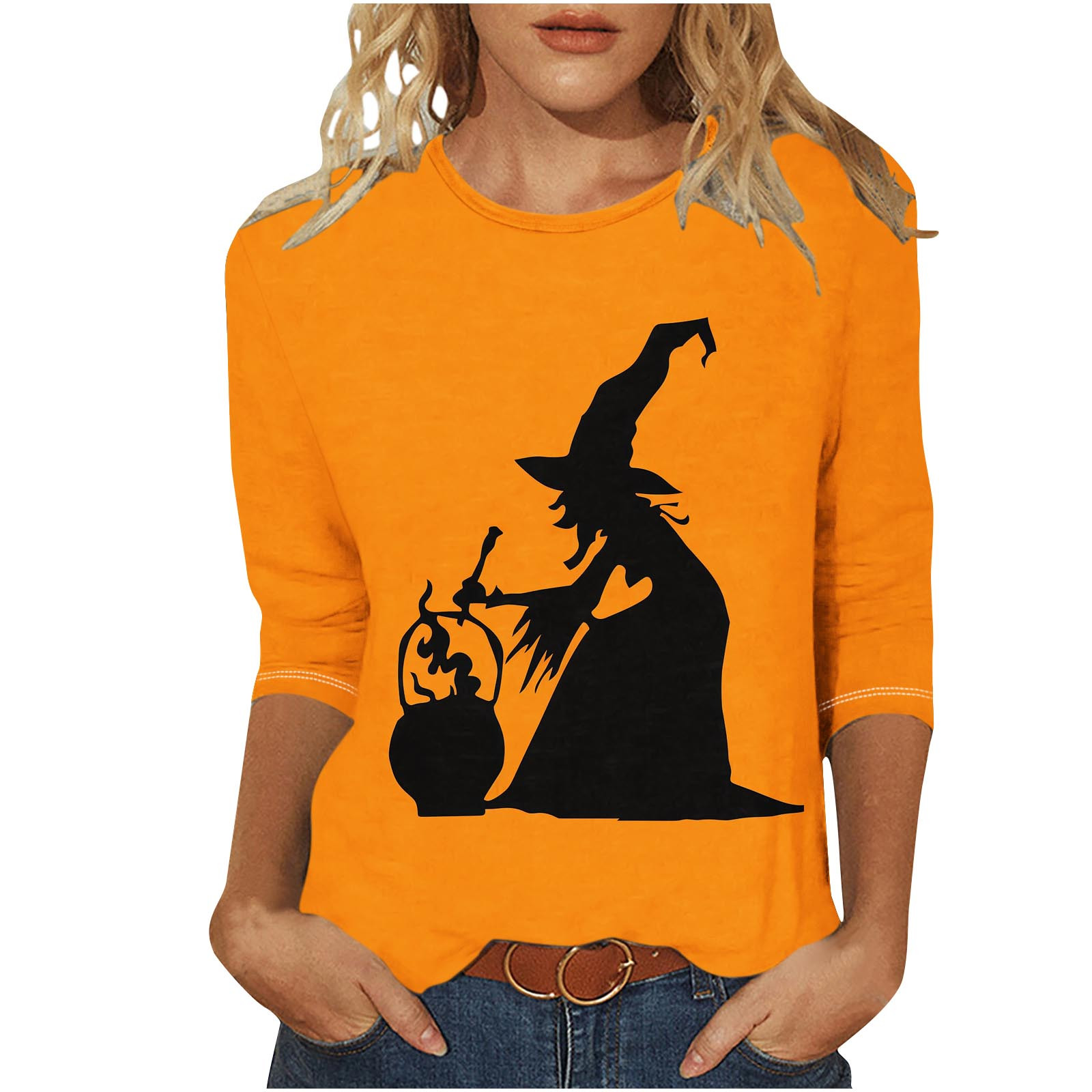 Burnt Orange Womens Color Block Graphic Loose Fit Tops Boat Neck ...