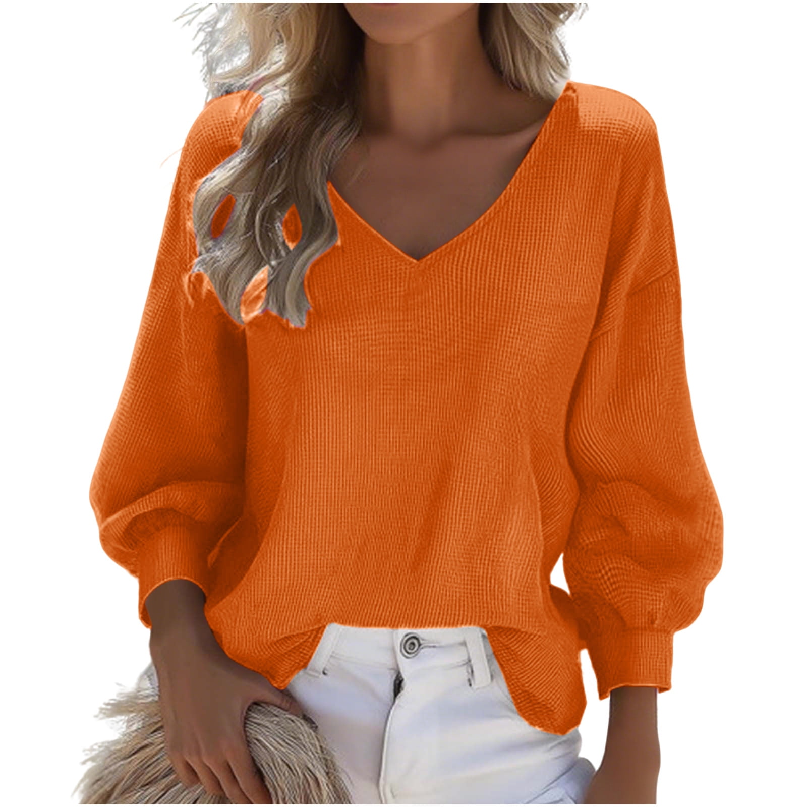 Burnt Orange Womens V Neck Spandex Tops Lounge Blouses for Ladies Long ...