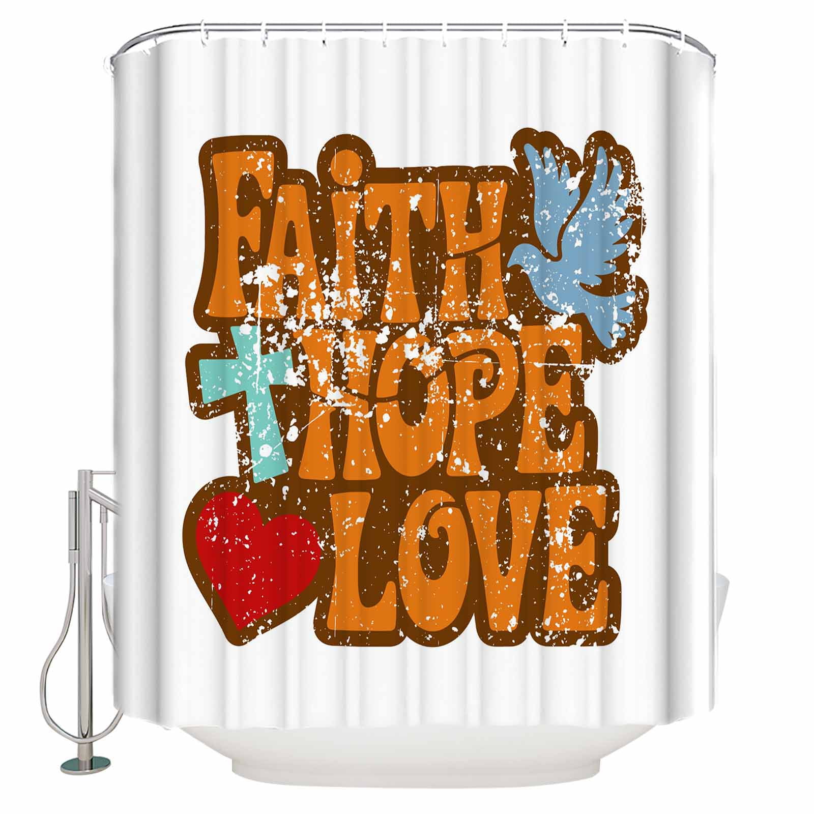 Burnt Orange Words Bathroom Shower Curtains with 12 Hooks Polyester ...
