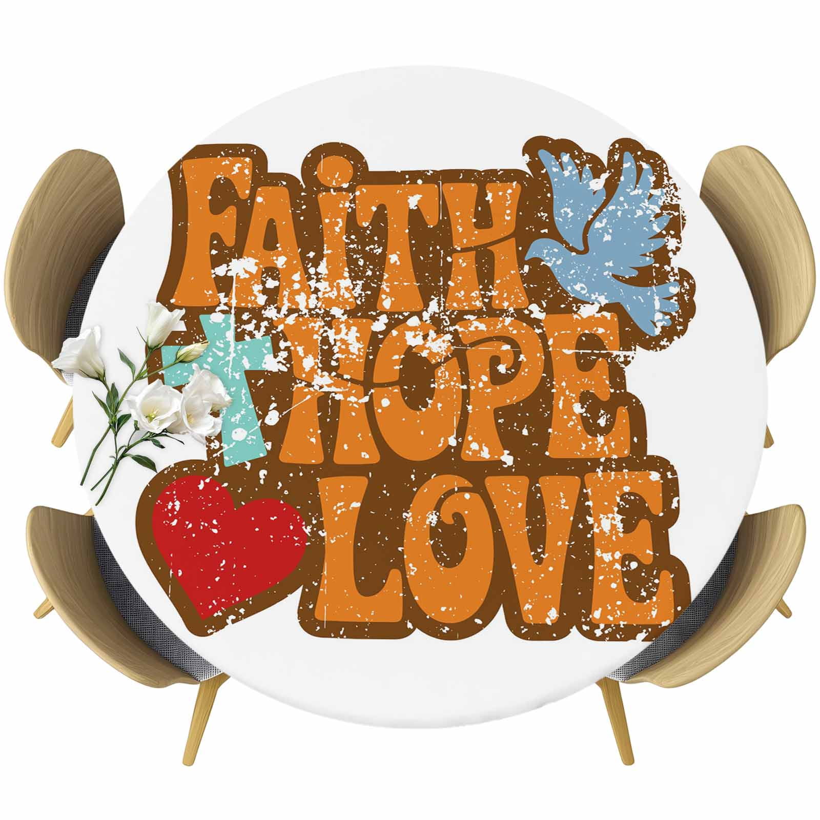 Burnt Orange Words Round Tablecloth, Fitted Table Cover with Elastic ...