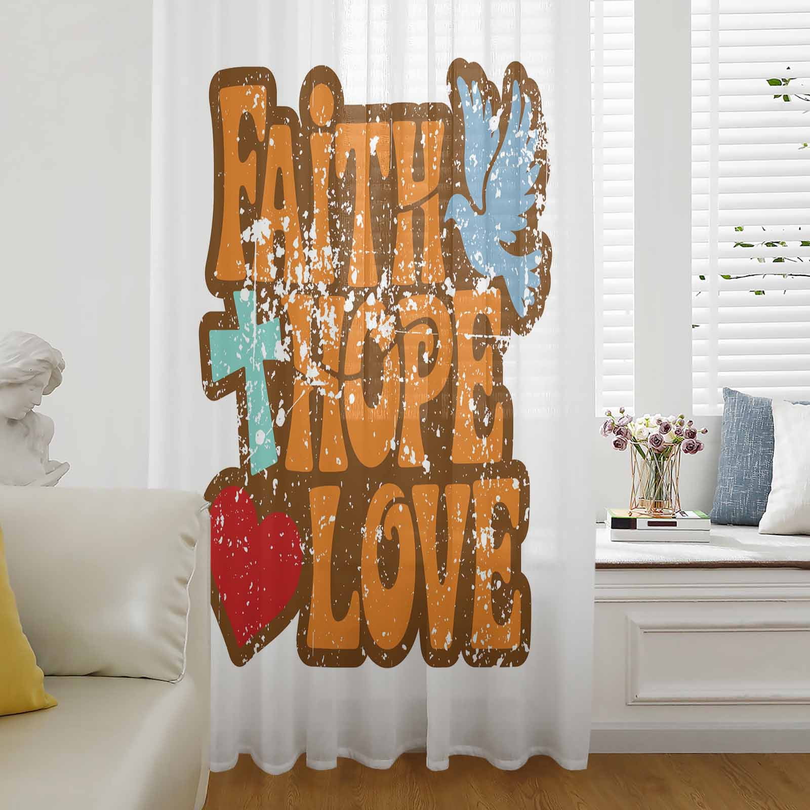 Burnt Orange Words Semi Sheer Curtains Drapes for Living Room, Bedroom ...