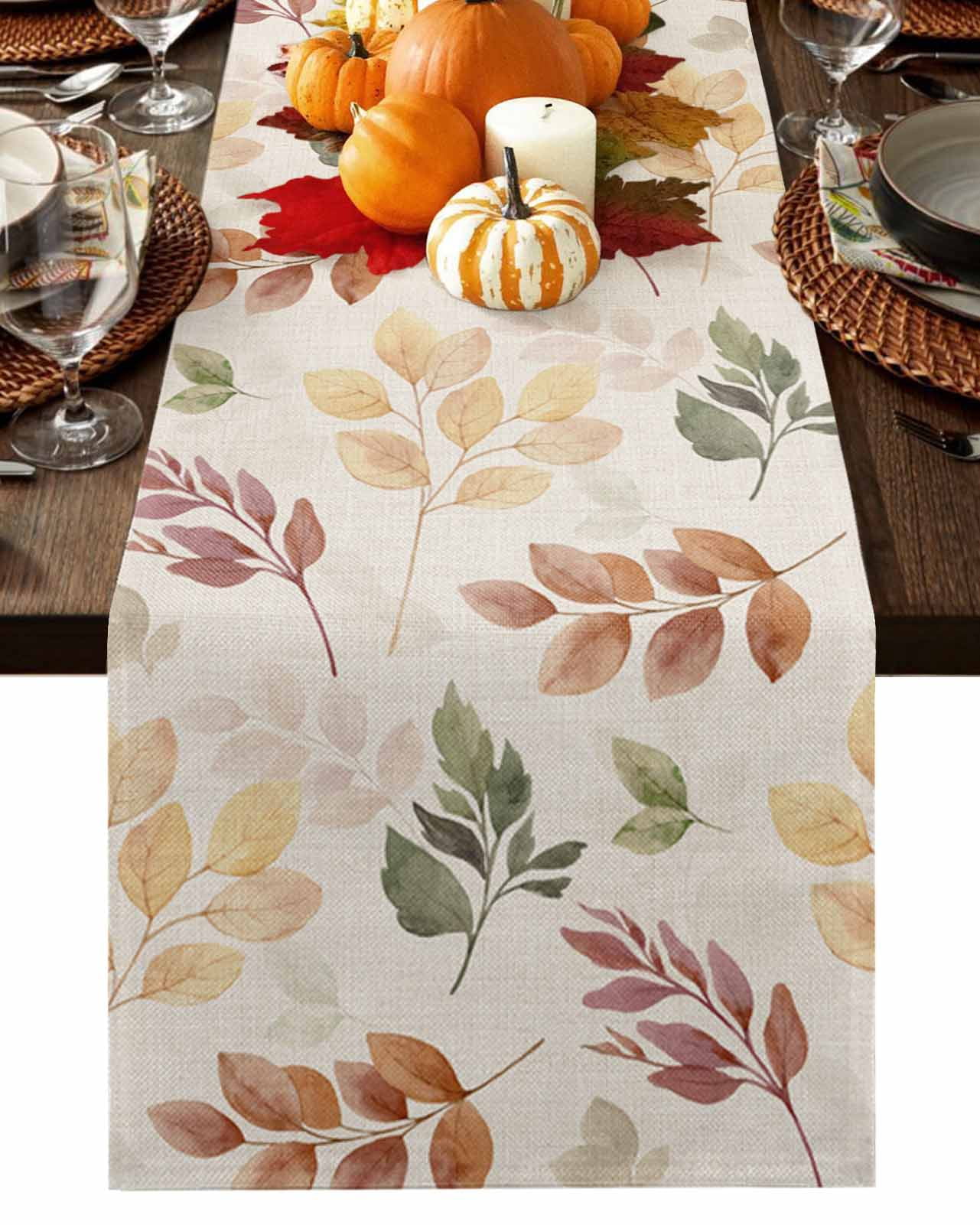 Burnt Orange Yellow Eucalyptus Table Runner-Cotton Linen- 48 Inch ...