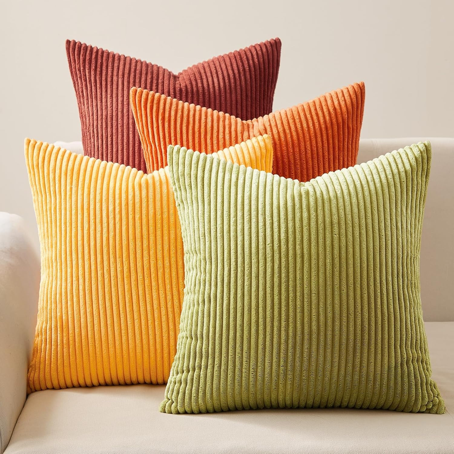 Burnt Orange Yellow Green Gradient Corduroy Decorative Throw Pillow ...