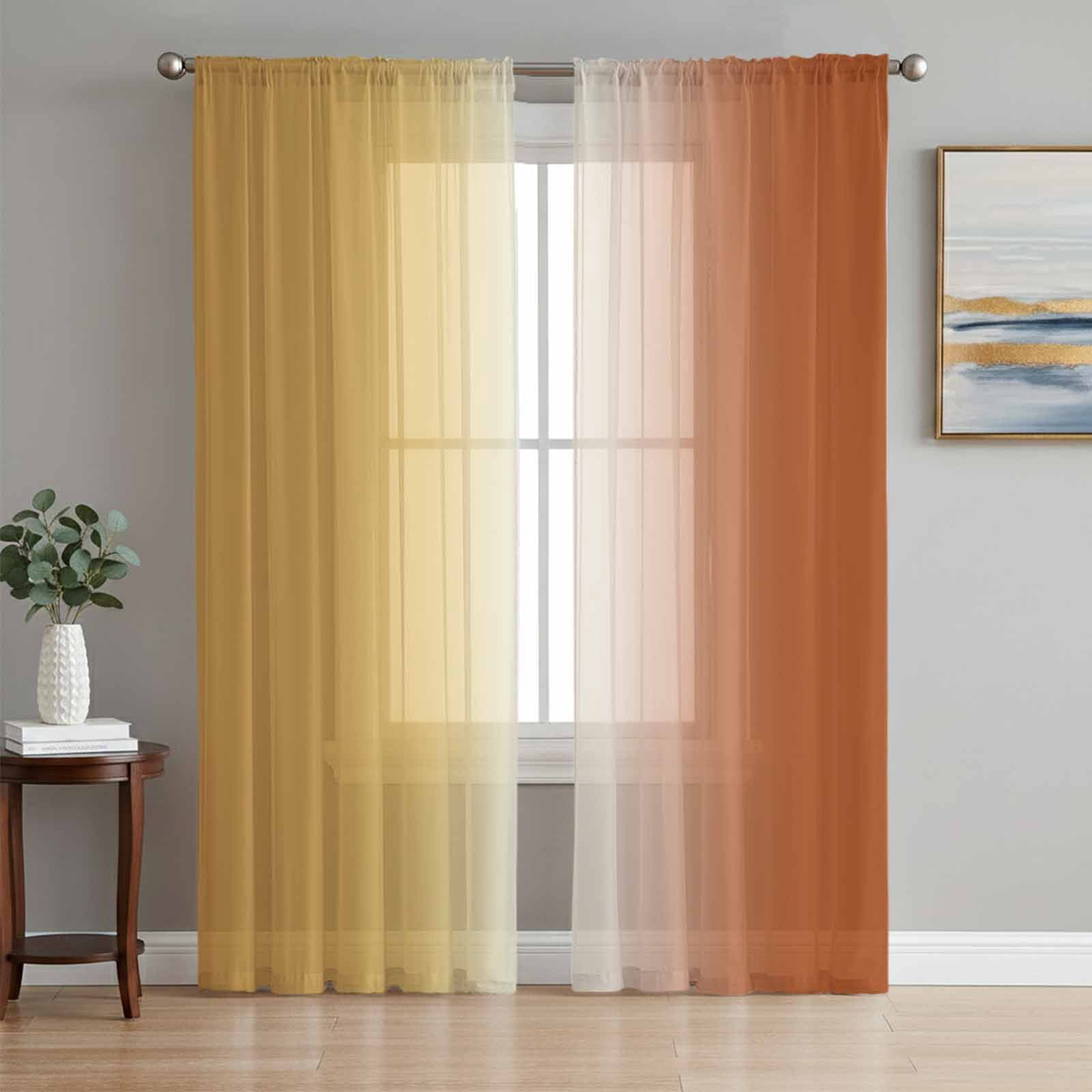 Burnt Orange Yellow Ombre Sheer Curtains for Living Room Bedroom ...